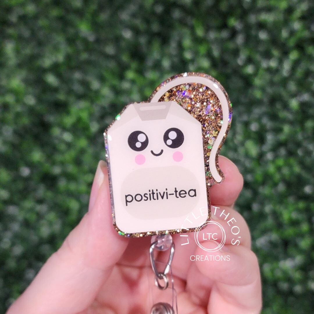 Positivi-tea Badge Reel, Smiling Tea Bag ID Holder - Etsy