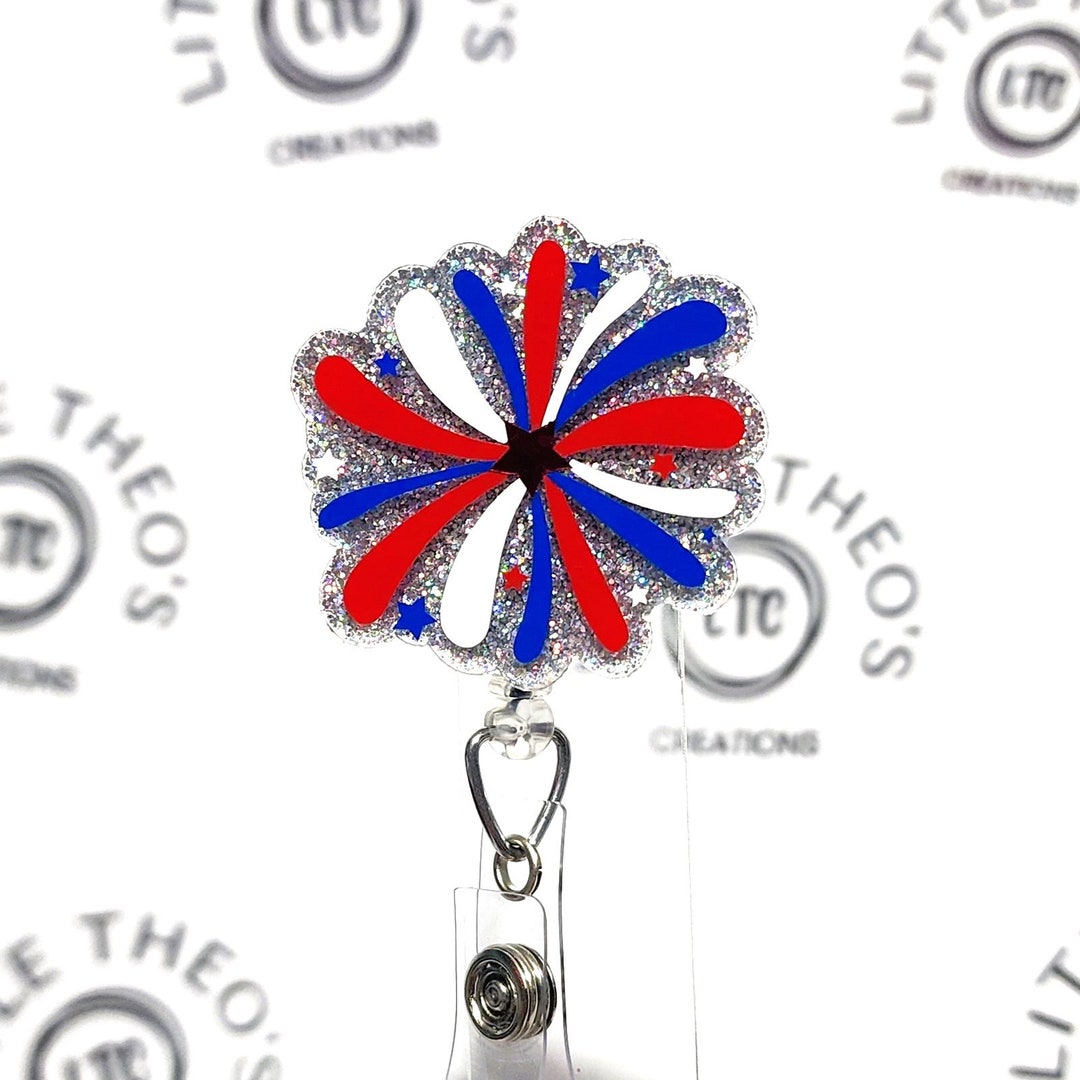 Fireworks Badge Reel, Independence Day Badge Clip, 4th of July Badge ...