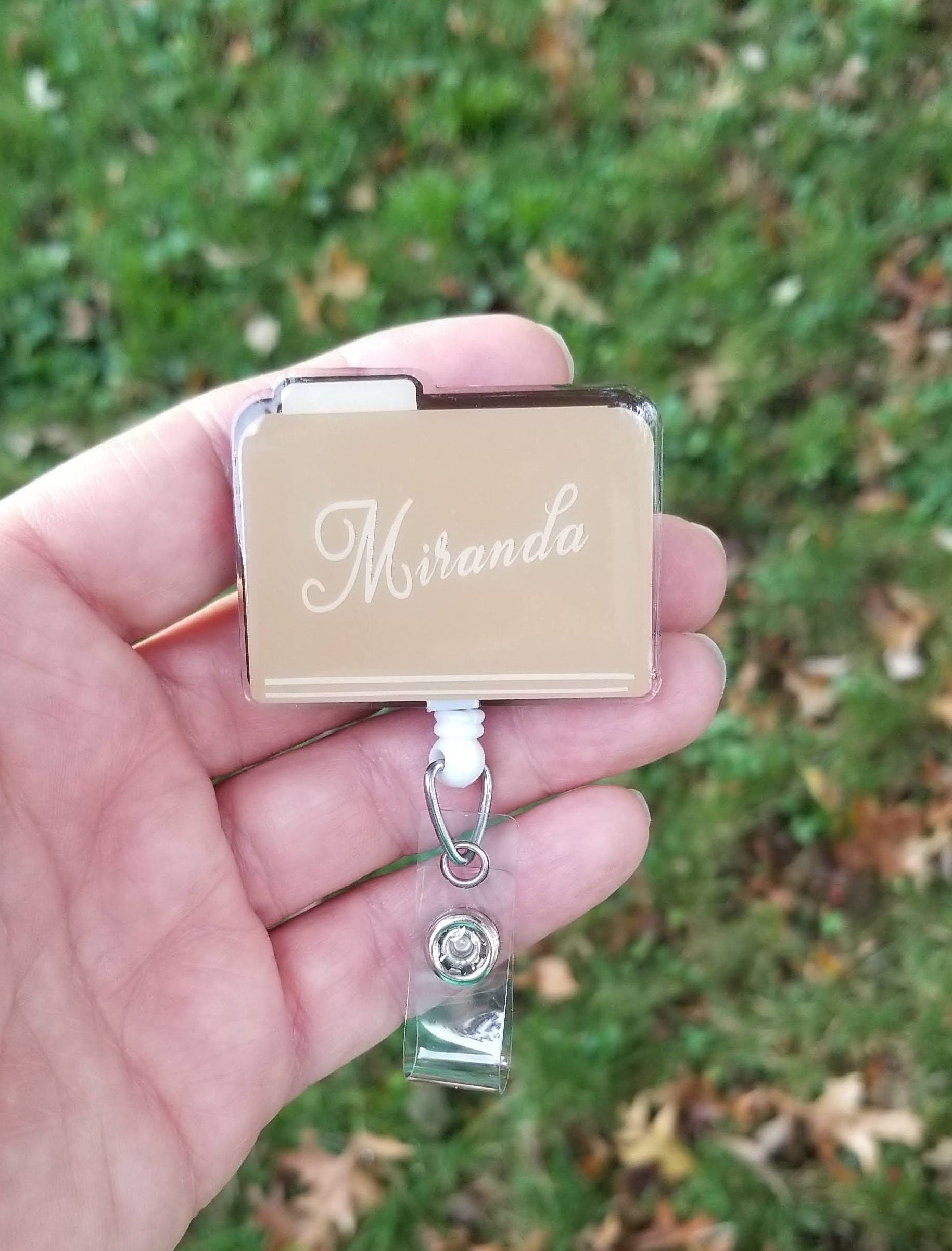 File Folder Badge Reel Acrylic Badge Reel Receptionist Badge | Etsy