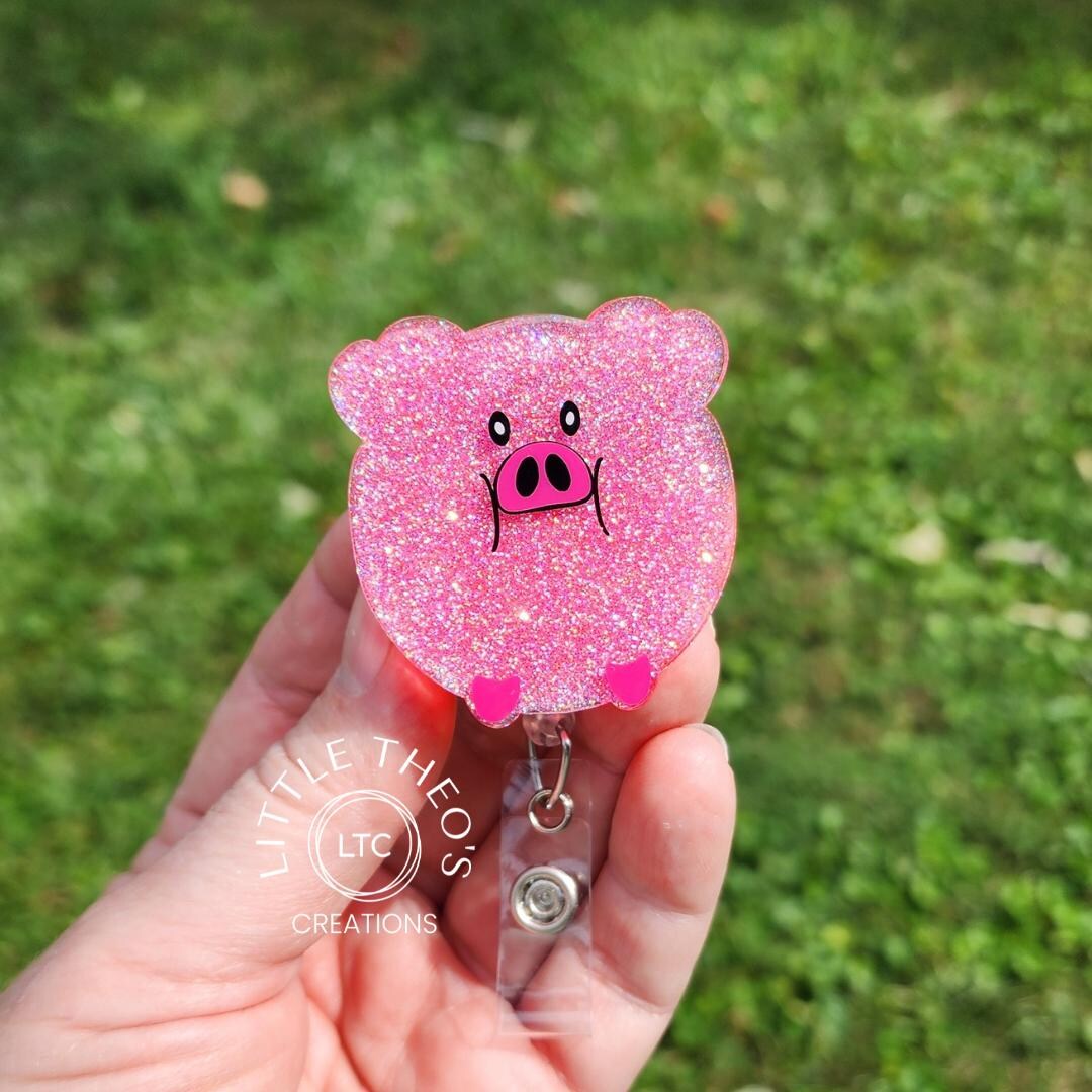 Glitter Pig Badge Reel: Farm Animal Retractable Clip - Etsy