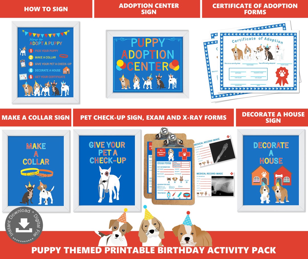 Boys Adopt a Puppy Party Activities Puppy Adoption Station Bundle Puppy ...