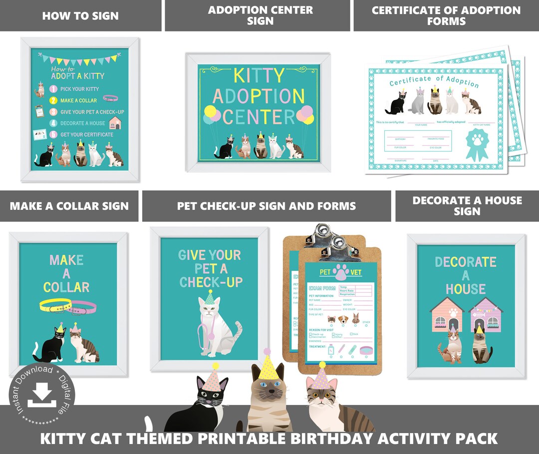 Adopt a Kitty Cat Party Activities Kitty Adoption Station Package Cat ...