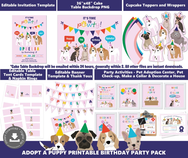 Puppy Theme Birthday Party Printables Dog Themed Girls - Etsy