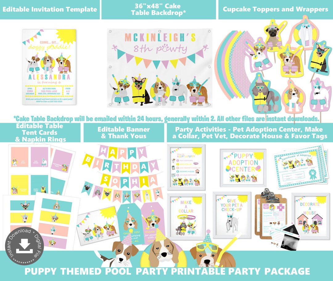 Puppy Dog Pool Party Theme Doggy Paddle Pool Party Birthday Invitation ...