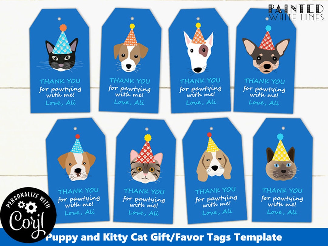 Cat and Dog Editable Favor Tags Printable Party Favor Tags Template ...