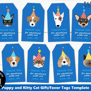 Cat and Dog Editable Favor Tags Printable Party Favor Tags Template ...