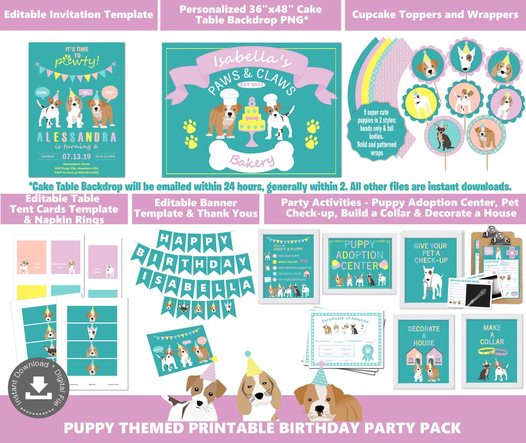Girls Puppy Dog Theme Birthday Party Instant Download Girls Birthday ...