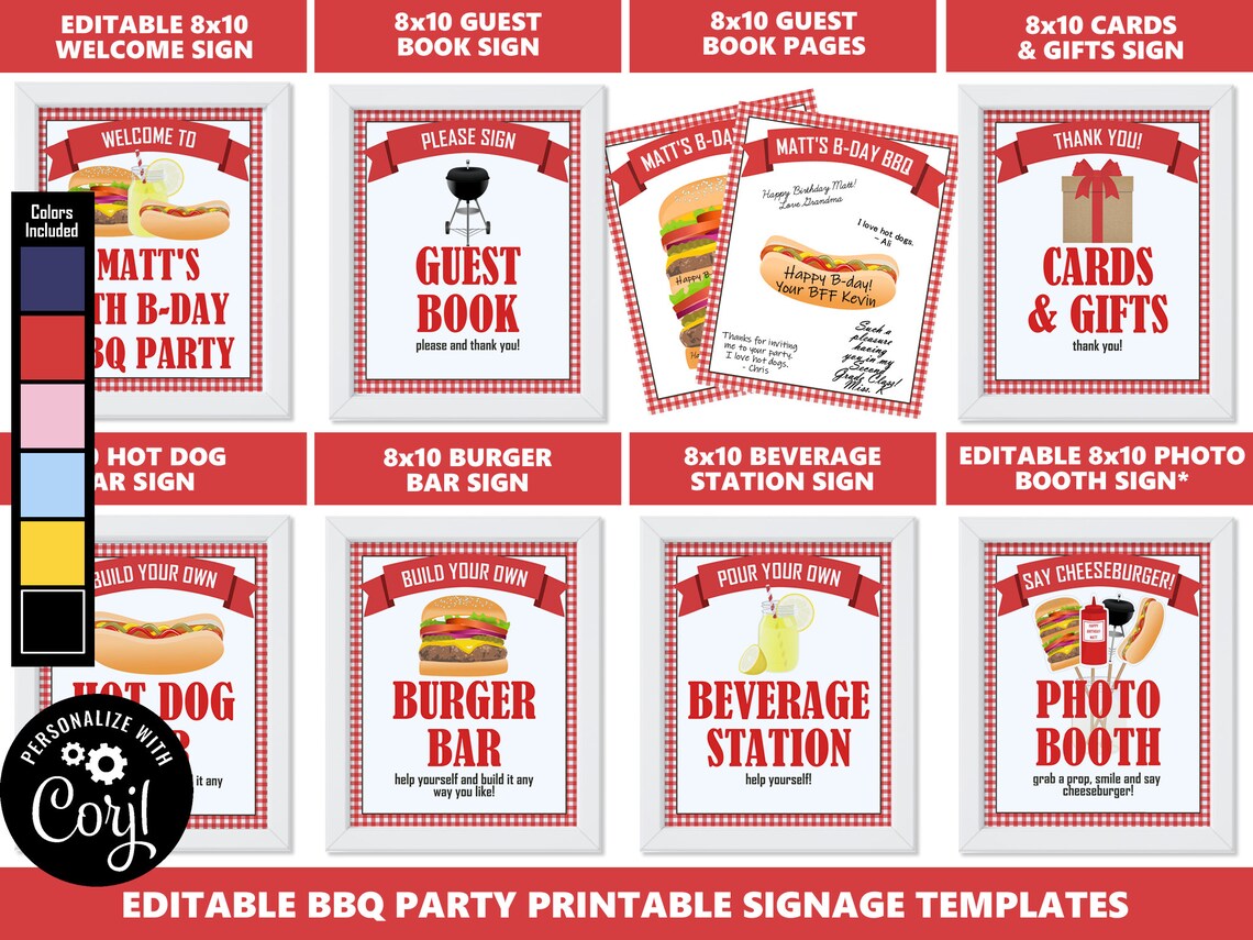 Editable BBQ Party Signage Welcome Sign Guest Book Gift Table - Etsy