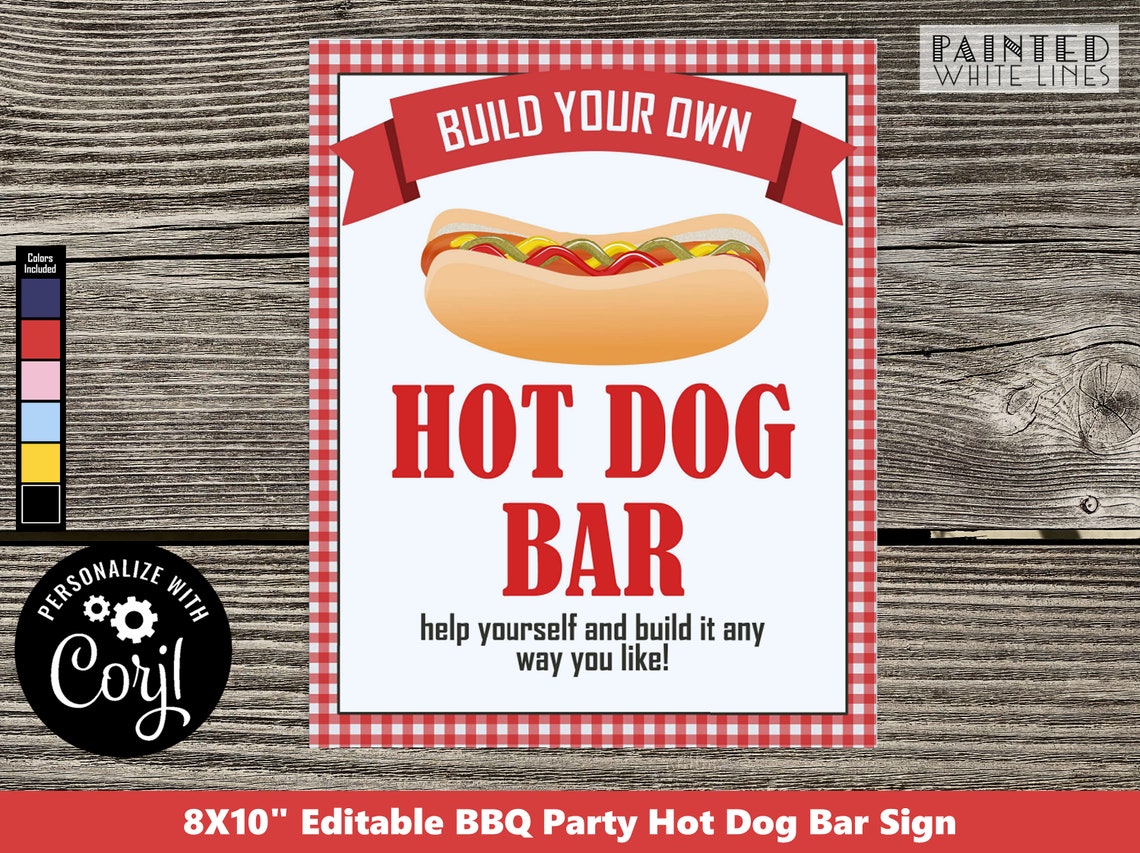 Editable Hot Dog Bar Sign Template Backyard BBQ Party - Etsy Canada