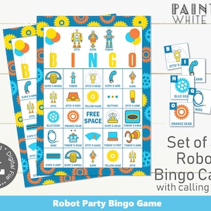 Robot Bingo Game Printable Bingo Game Bingo Cards Robot Party Activity ...