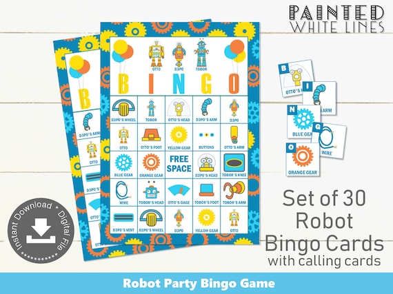 Robot Bingo Game Printable Bingo Game Bingo Cards Robot Party - Etsy ...