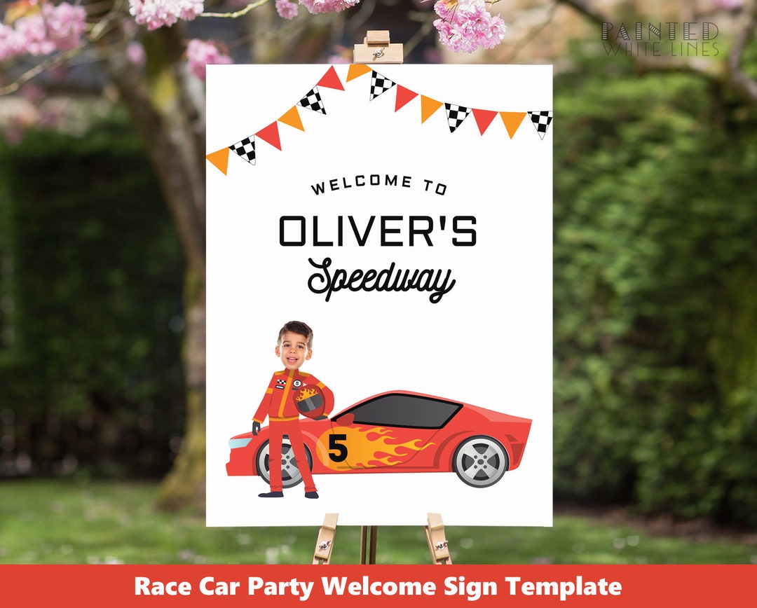 Race Car Party Welcome Sign Photo Corjl Template Poster Sizes Modern ...