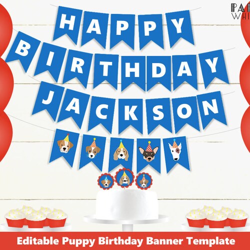 Puppy Party Printable Banner Template Girls Birthday | Etsy