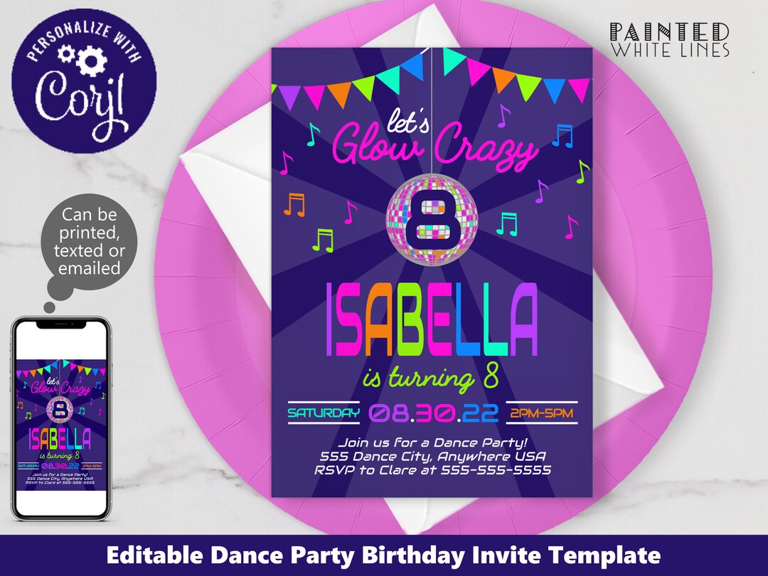 Girls Dance Party Birthday Invitation Template Download Girls Birthday ...
