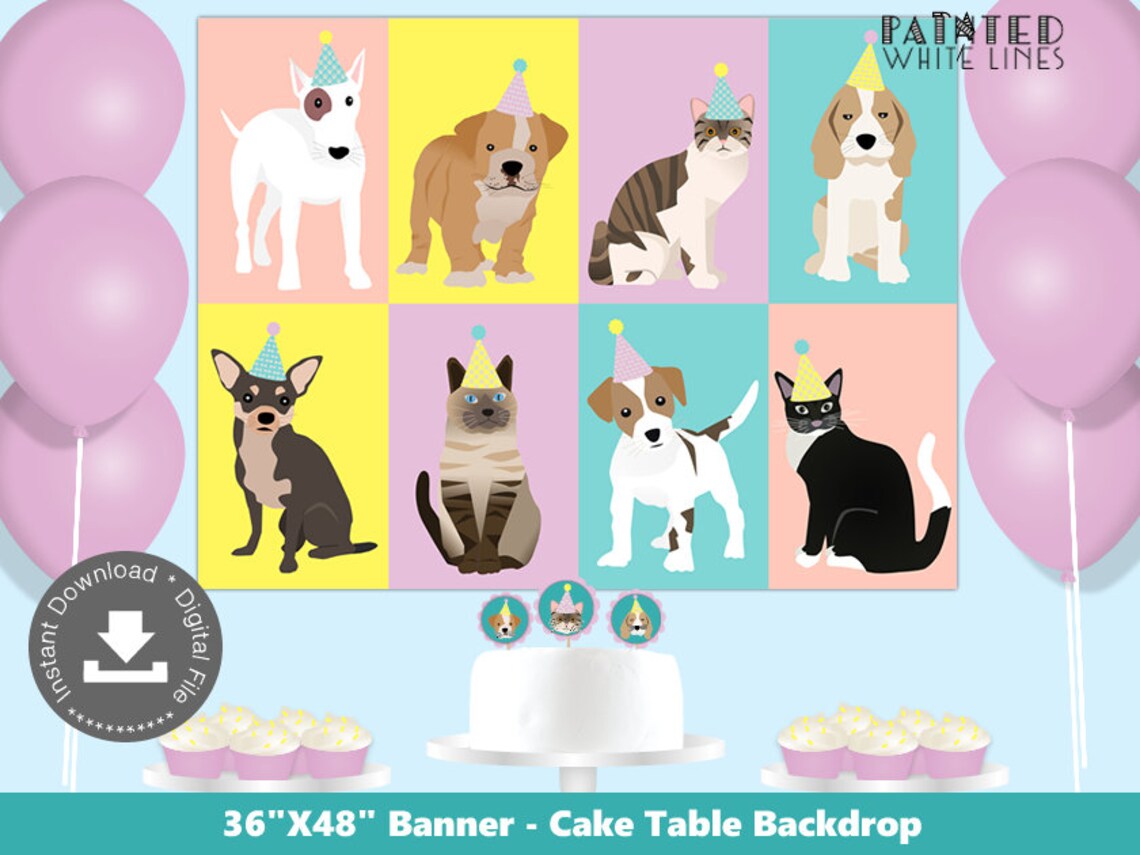 Pet Party Theme Cake Table Backdrop Printable Kids Birthday | Etsy