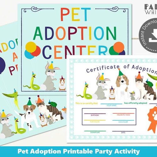 Pet Adoption Certificate Adopt a Pet Party Printable Party - Etsy