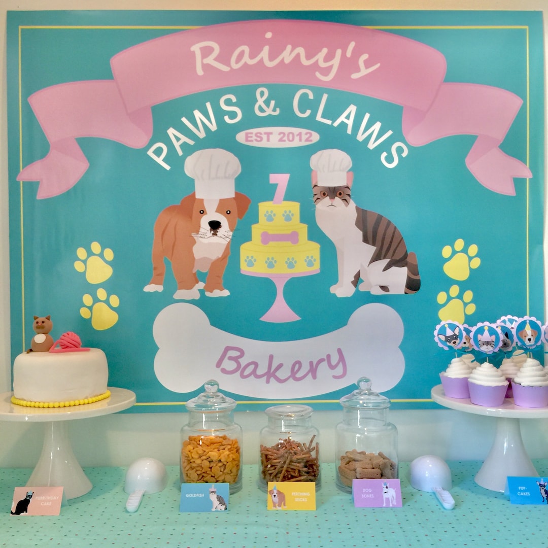Pet Party Theme Cake Table Backdrop Printable Kids Birthday Banner ...