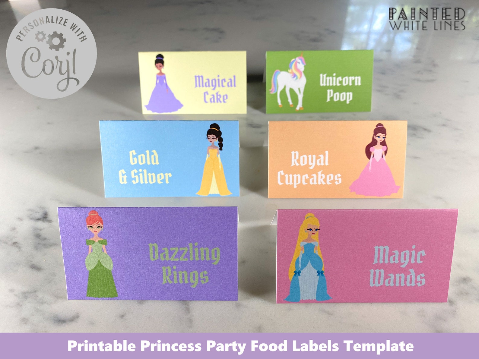 Princess Party Food Labels Template Corjl Table Tents - Etsy