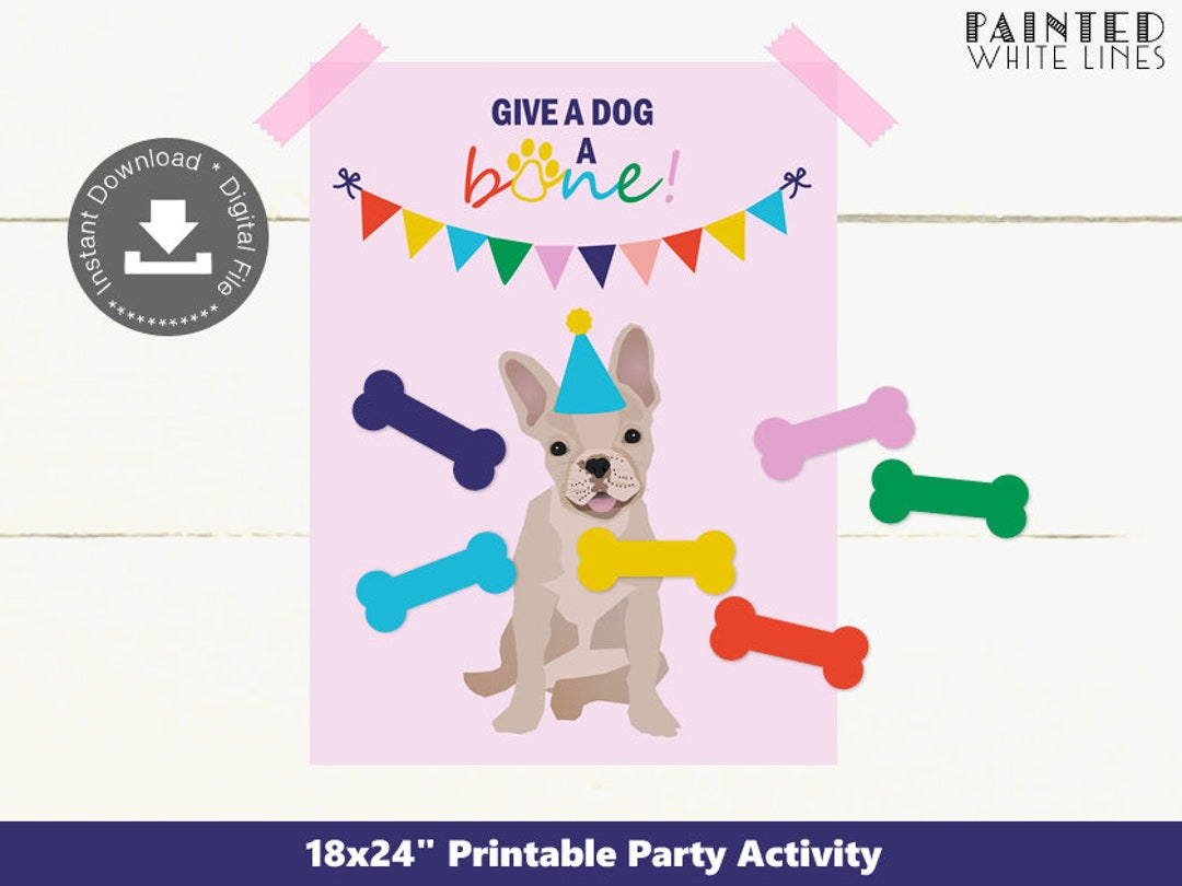 Give a Dog a Bone Puppy Party Game Printable Activity Pin the Tail on ...