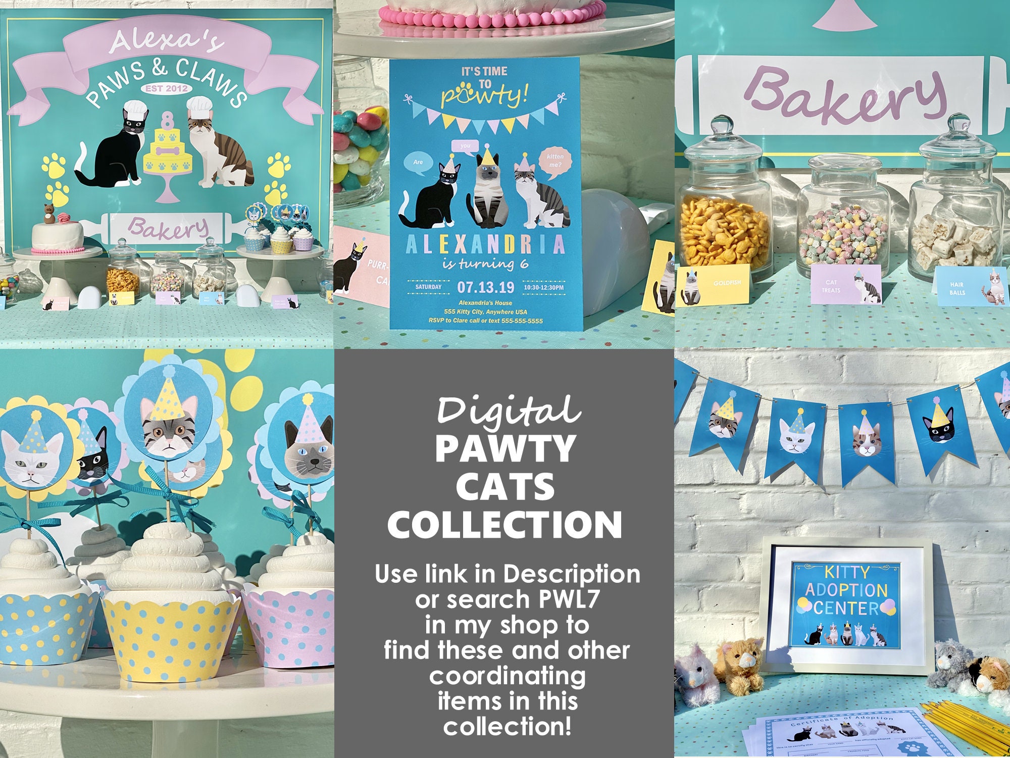 Kitty Cat Party Digital Backdrop Kids Birthday Banner Cat Theme Party ...
