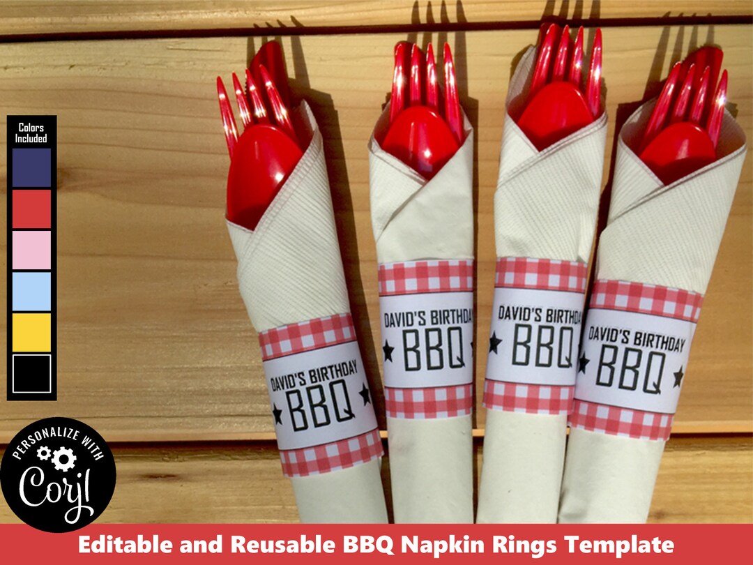 Printable Backyard BBQ Napkin Ring Template | BBQ Napkin Holder ...