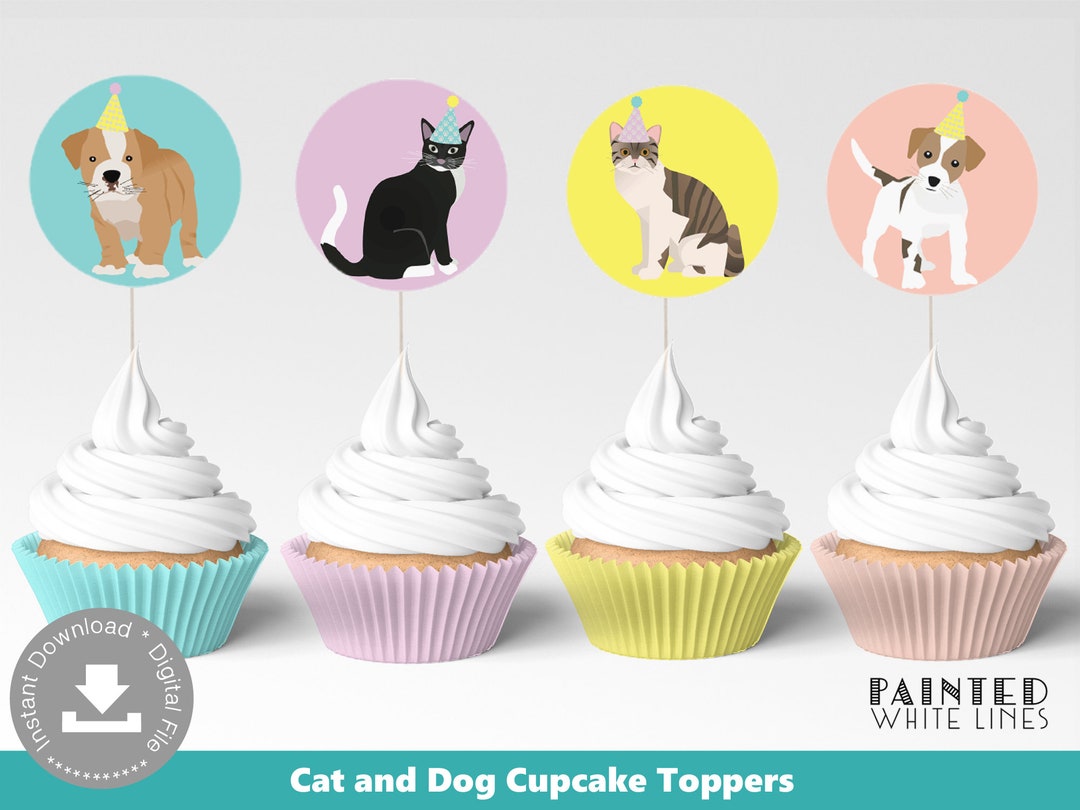 Cat and Dog Cupcake Toppers Printable Adopt a Pet Party Supplies Pet ...