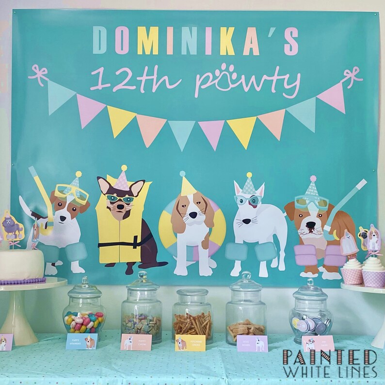 Dog Pool Party Printable Banner Template Girls Boys Swim - Etsy