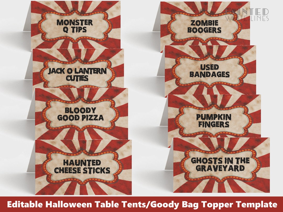 Editable Halloween Food Name Buffet Tent Cards Template Label Carnival ...