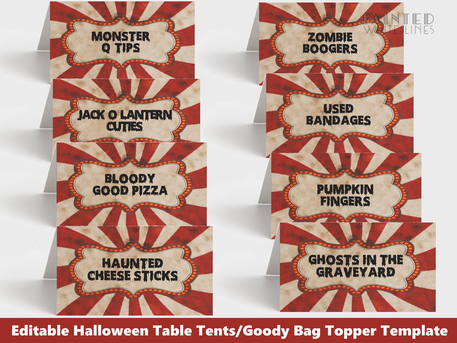 Editable Halloween Food Name Buffet Tent Cards Template Label Carnival ...
