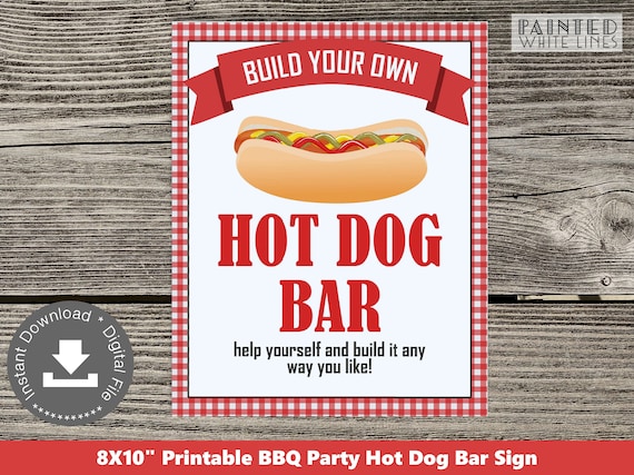 Hot Dog Bar Signage BBQ Party Printable Decor Digital Party - Etsy