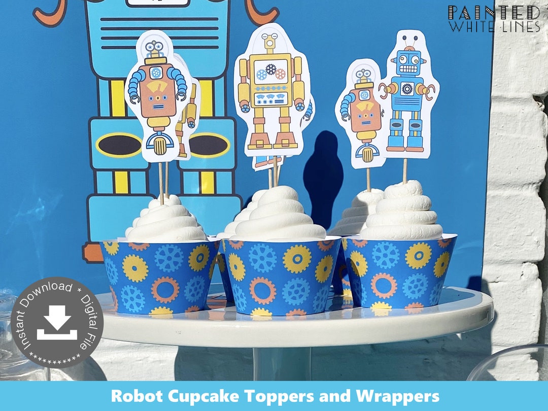 Robot Cupcake Toppers Printable Robot Party Decorations Robot - Etsy