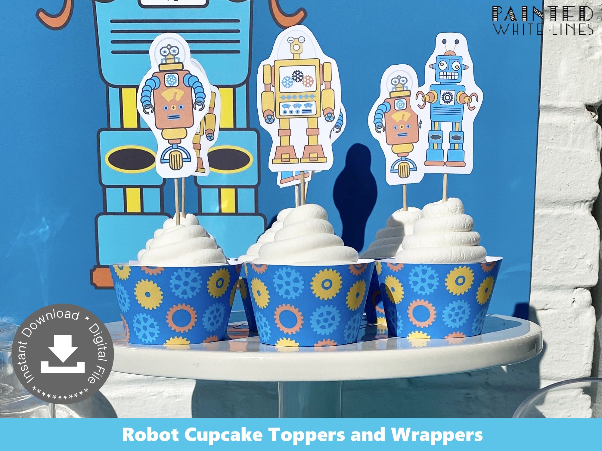 Robot Cupcake Toppers Printable Robot Party Decorations Robot - Etsy