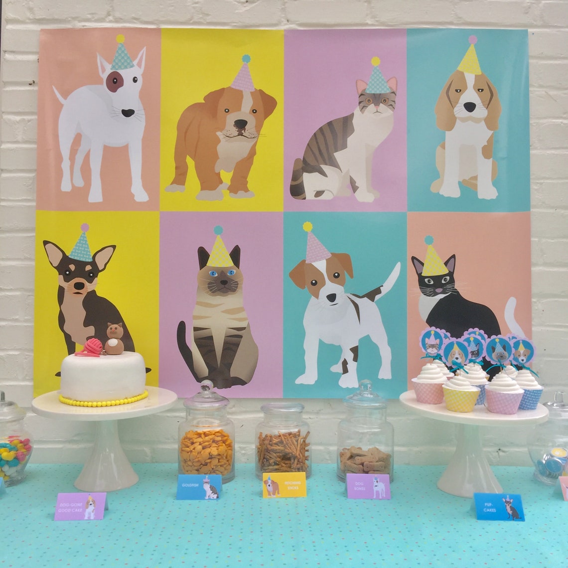 Pet Party Theme Cake Table Backdrop Printable Kids Birthday - Etsy