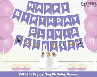 Puppy Party Printable Banner Template Girls Birthday | Etsy