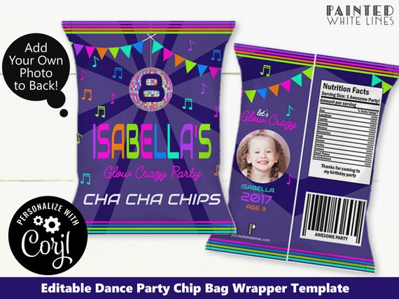 Dance Party Chip Bag Wrapper Template With Photo Girls | Etsy