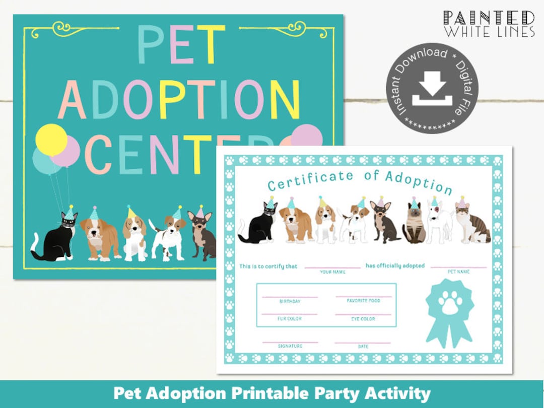 Pet Adoption Certificate Adopt a Pet Party Printable Party Girls ...
