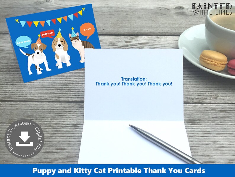 Cat and Dog Thank You Cards Instant Download Printable Thank - Etsy