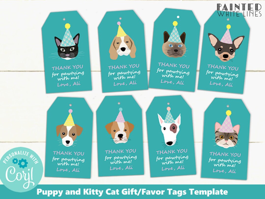 Pet Adoption Party Editable Favor Tags Printable Party Favor Tags ...