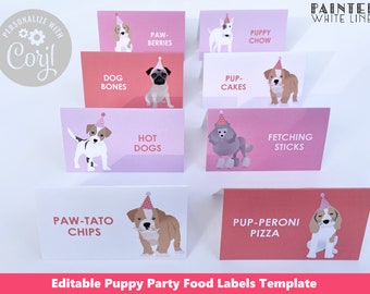 Editable Puppy Birthday Tent Cards Food Labels Let's - Etsy