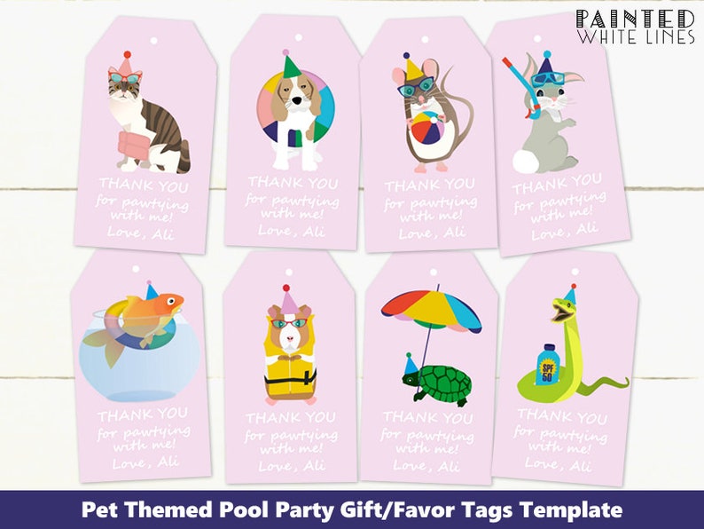 Pool Party Favor Tags Editable Printable Gift Tags Corjl | Etsy