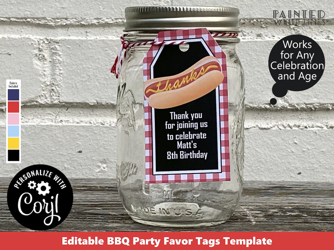 Hot Dog Party Favors Template Printable Editable Digital Instant ...