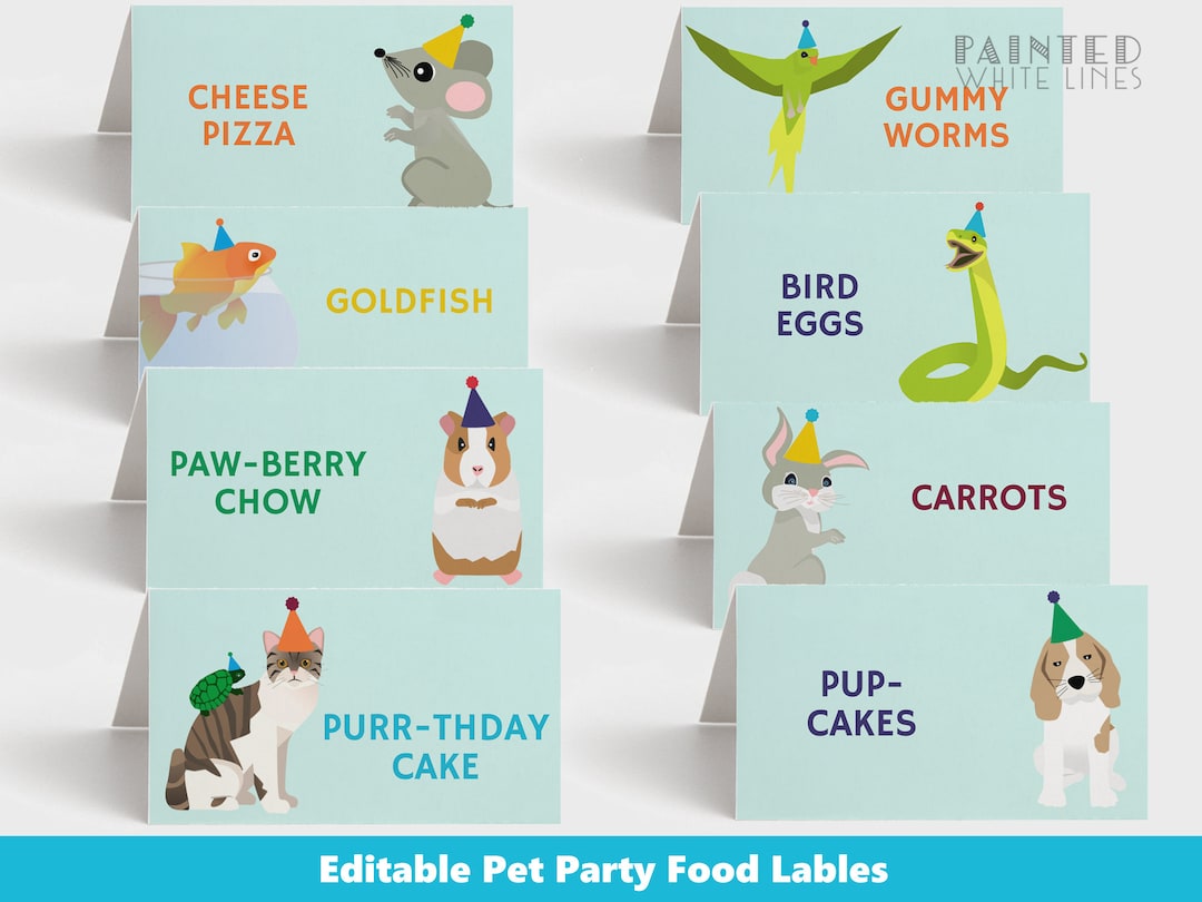 Pet Party Food Labels Printable Birthday Table Tents Corjl Template ...