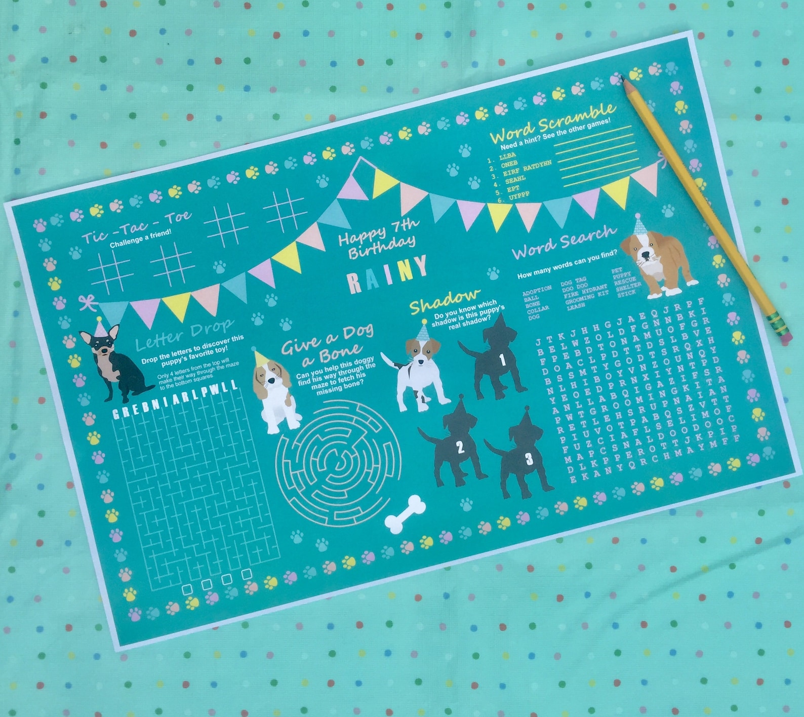 Puppy Dog Party Activity Placemat Printable Party Game | Etsy