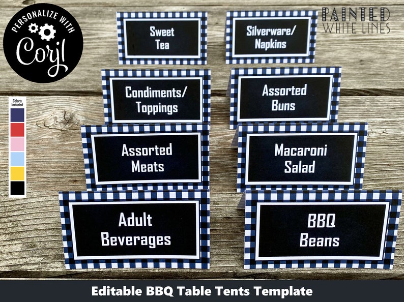 Backyard BBQ Table Tents Template Black and White BBQ Food - Etsy