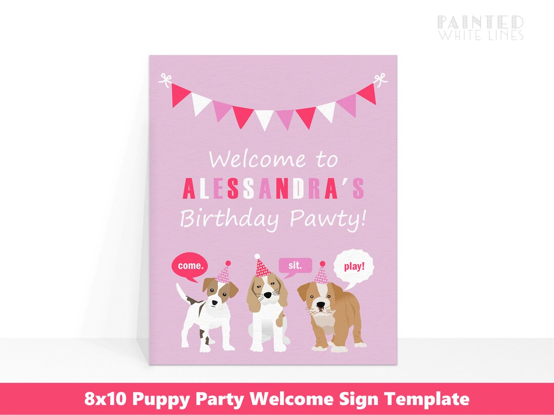 Pink Puppy Party Welcome Sign Printable 8x10 Dog Sign Birthday Welcome ...