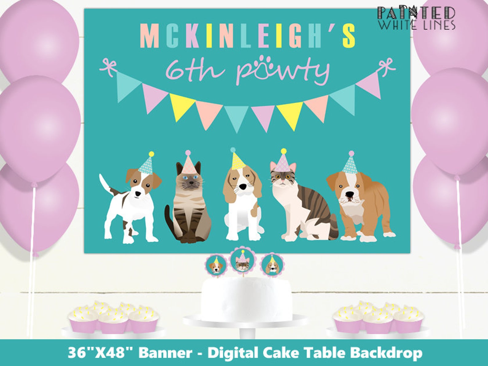 Cat and Dog Party Birthday Backdrop Personalized Sign Pet - Etsy