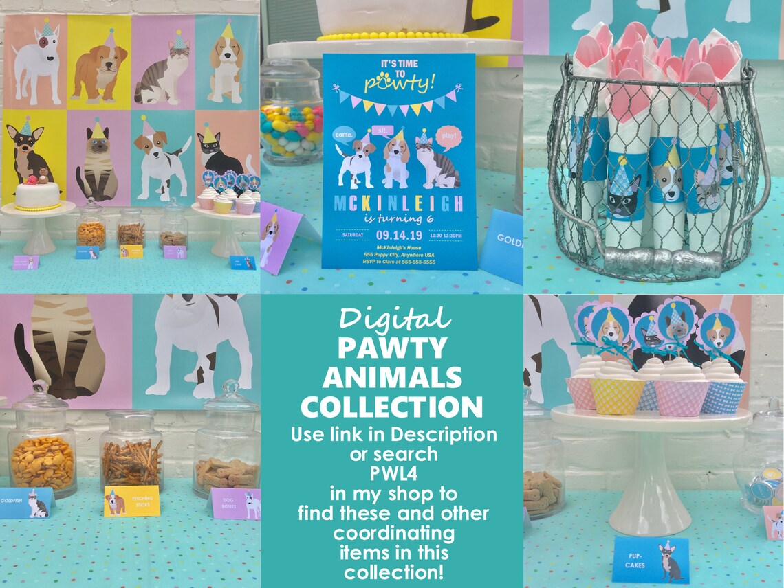 Pet Party Theme Cake Table Backdrop Printable Kids Birthday Banner ...