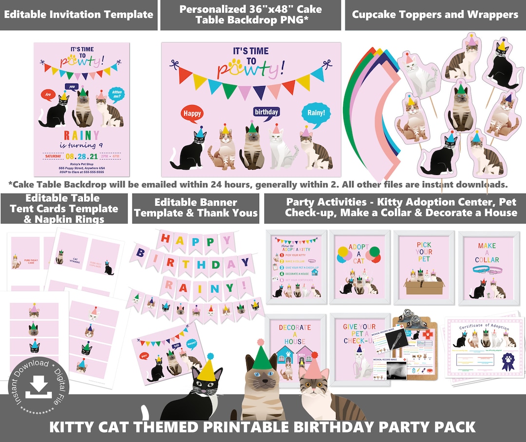 Kitty Cat Party Printables Instant Download PWL7P - Etsy