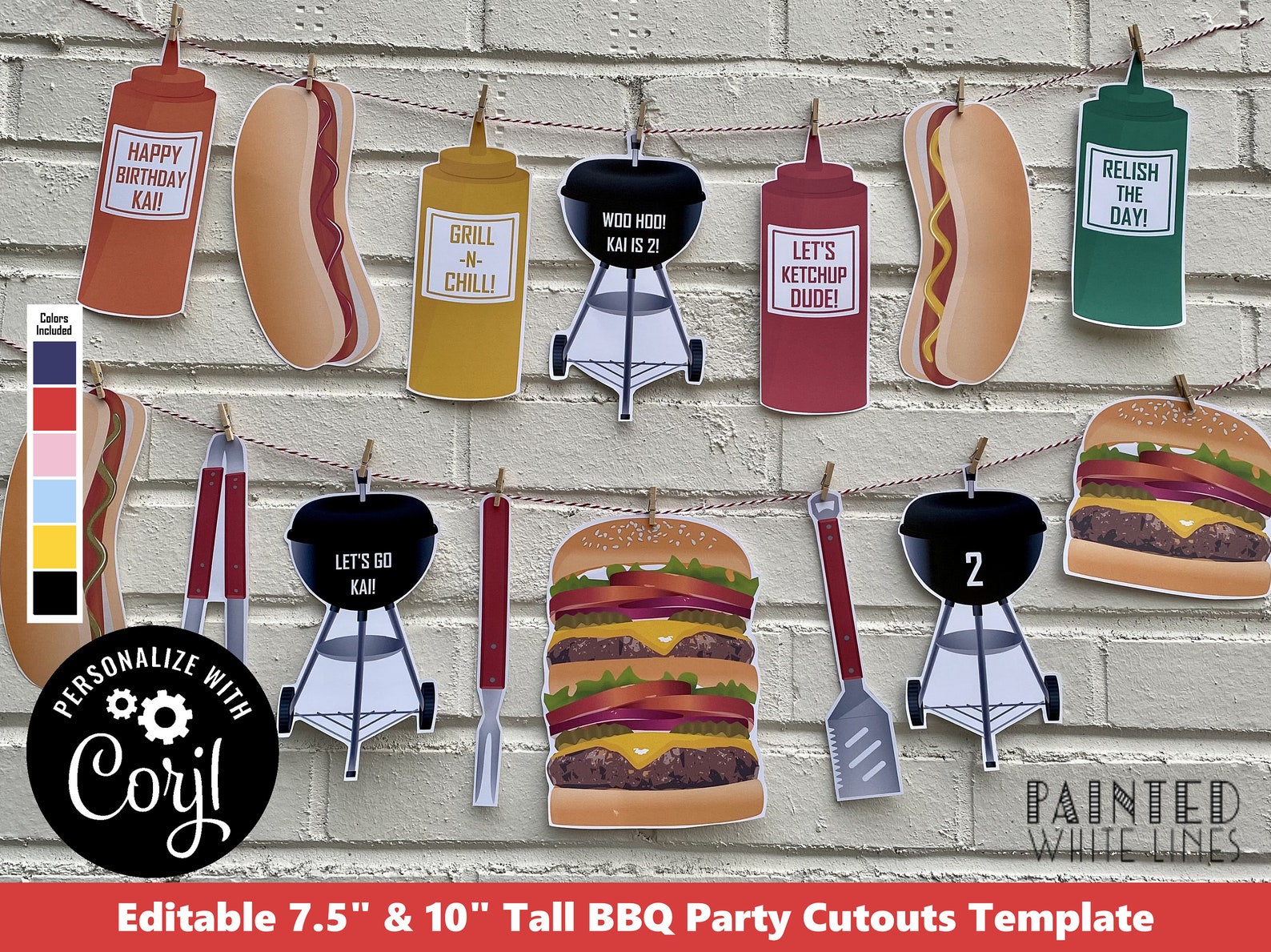 BBQ Party Banner Centerpiece Photo Props Cutouts Editable - Etsy