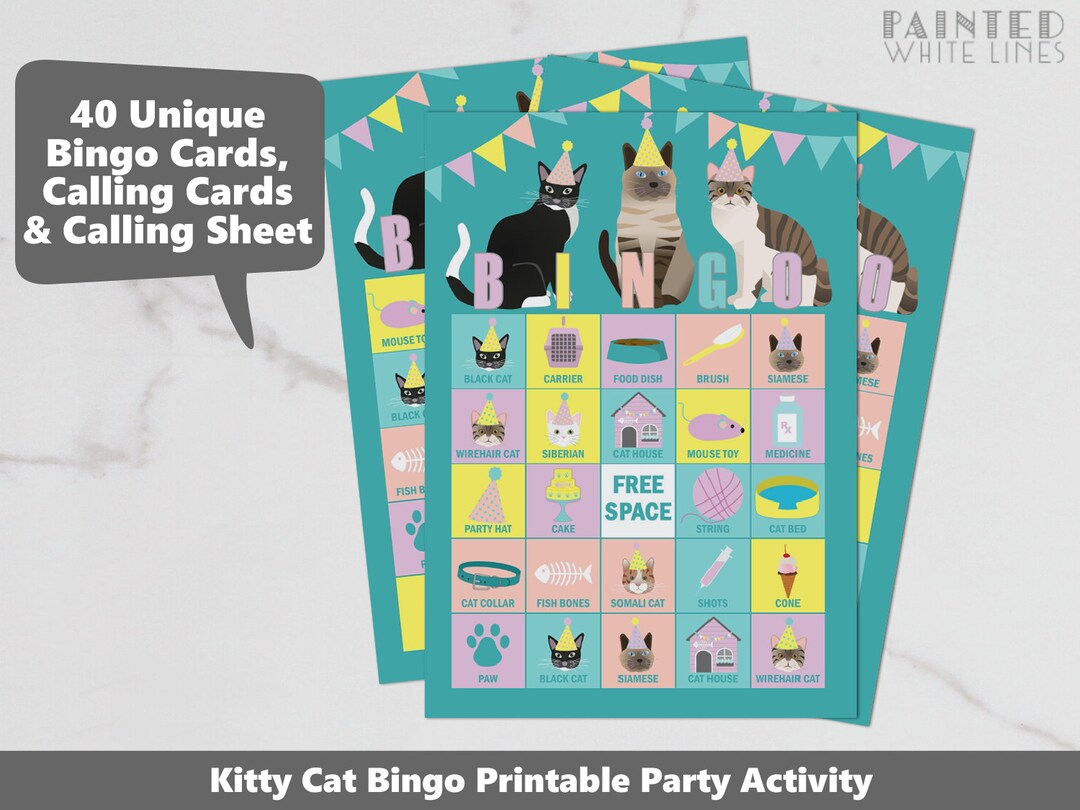 Kitty Cat Bingo Game Printable Bingo Game Bingo Cards Party Game ...